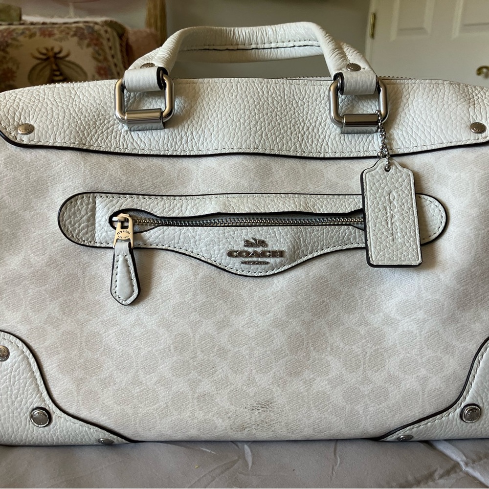 Coach Ivory Leather Satchel With Silver Accents - Gem